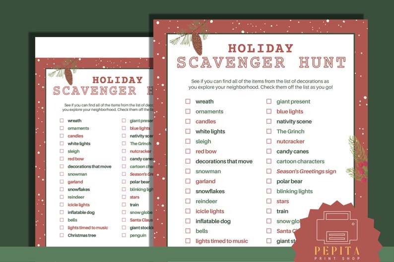 HOLIDAY Scavenger Hunt | Printable Game, Holiday Party, Game Night ...