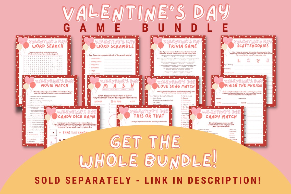 Valentine's Day MASH Game | Printable Party Games, Games for Kids and ...