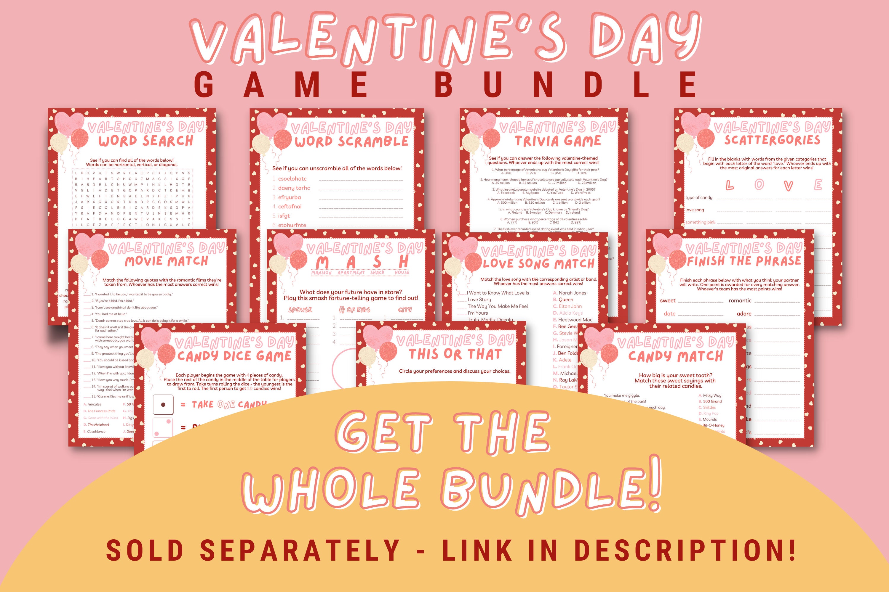 Valentine's Day MASH Game | Printable Party Games, Games for Kids and ...