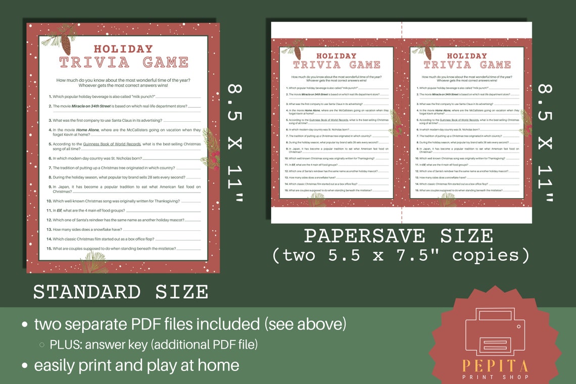 HOLIDAY Trivia Game | Printable Game, Holiday Party, Game Night, Kids ...