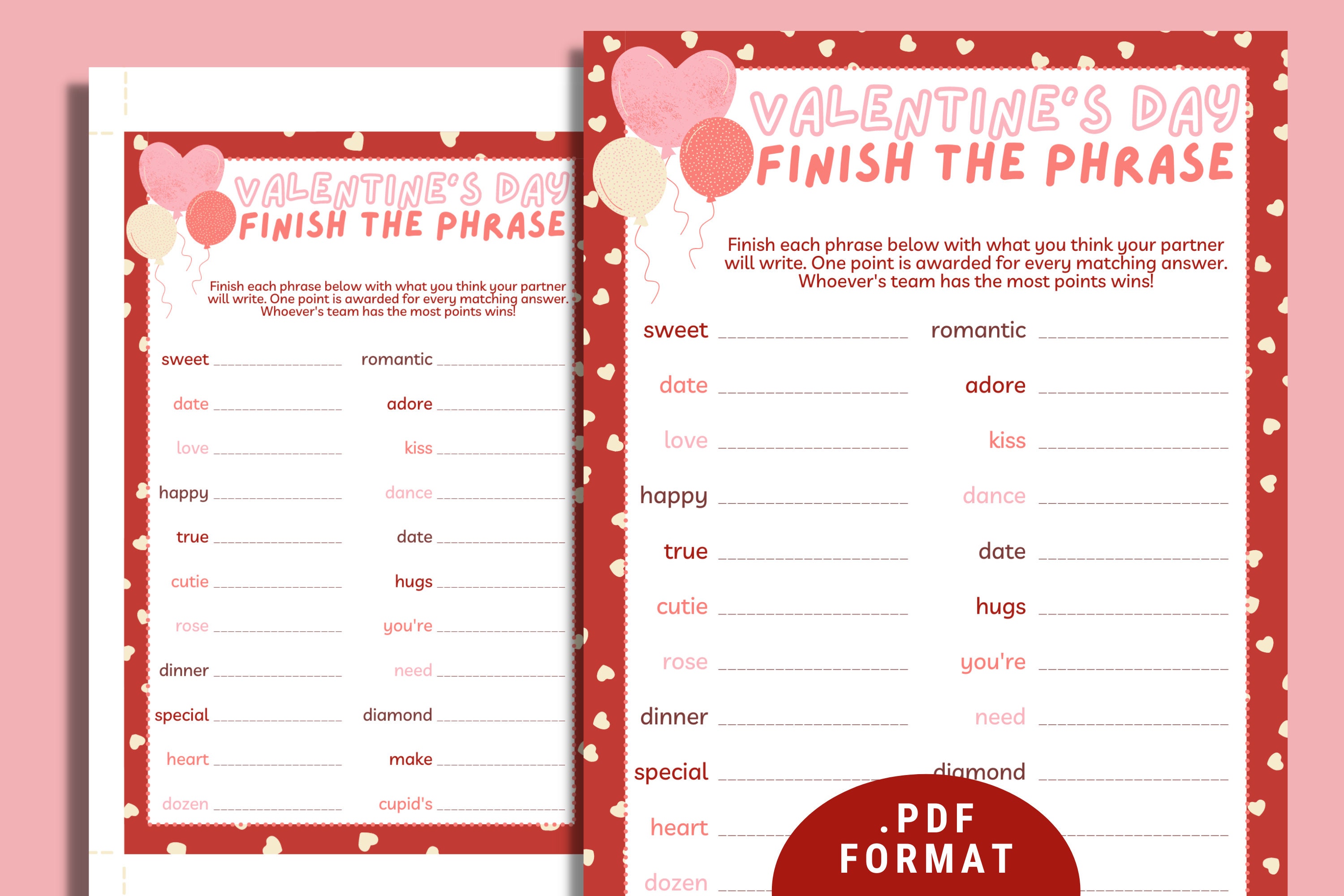 Valentine's Day Finish the Phrase Game | Printable Party Games, Games ...