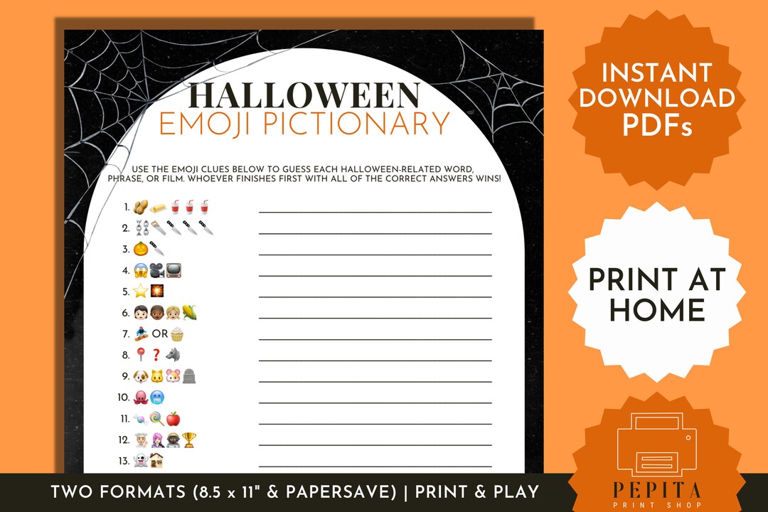 HALLOWEEN Emoji Pictionary | Printable Game, Halloween Party, Game ...