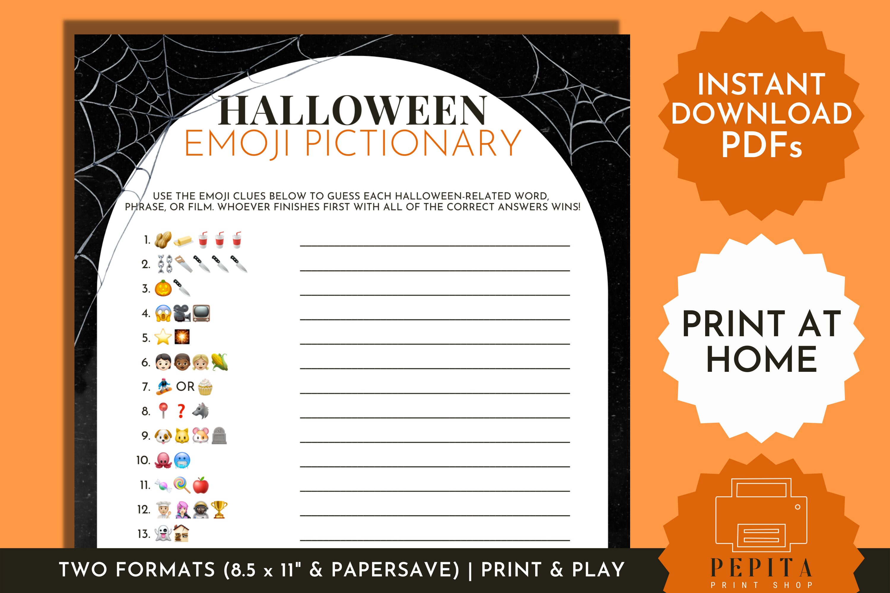 HALLOWEEN Emoji Pictionary | Printable Game, Halloween Party, Game ...