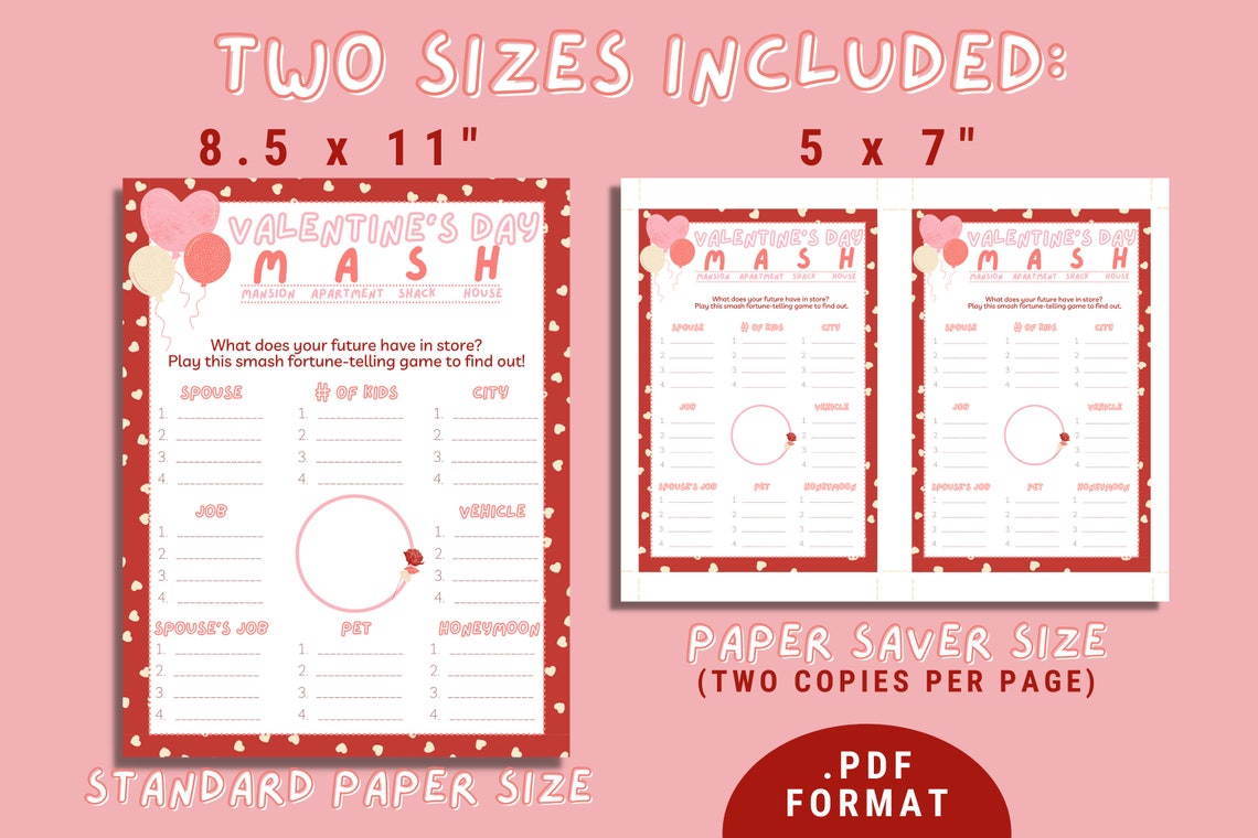 Valentine's Day MASH Game | Printable Party Games, Games for Kids and ...