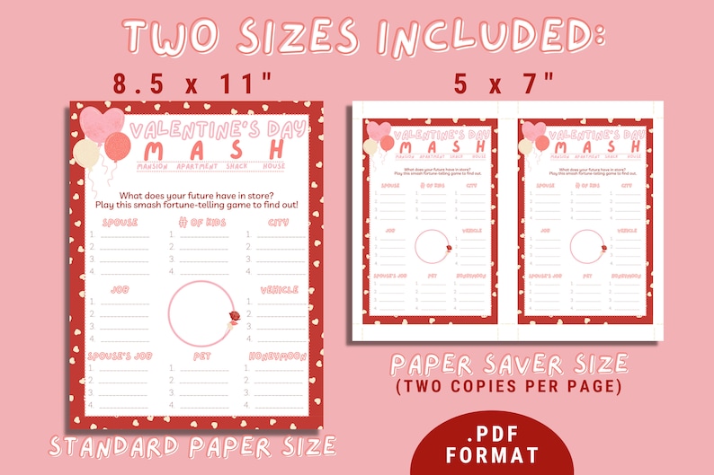 Valentine's Day MASH Game | Printable Party Games, Games for Kids and ...