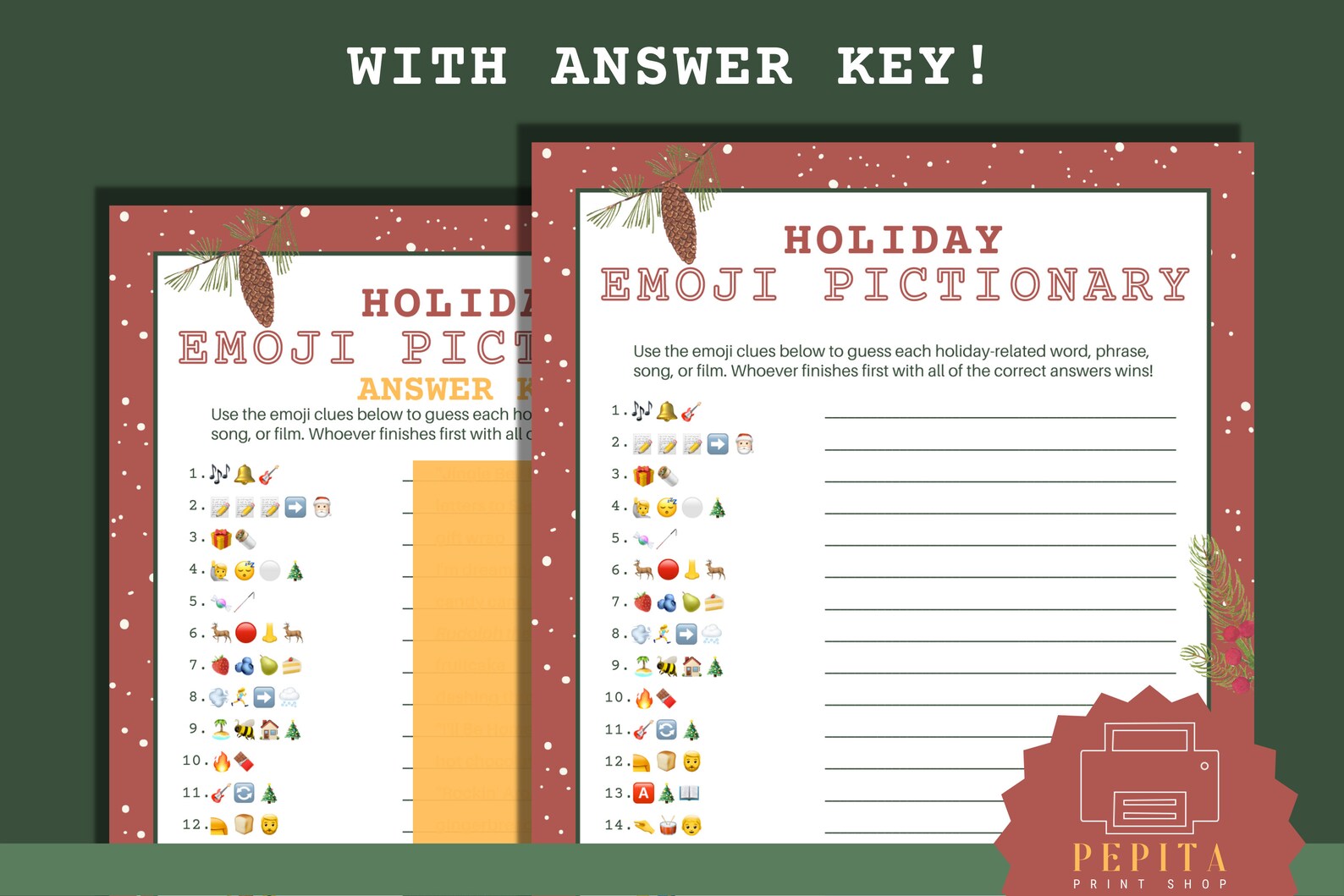 HOLIDAY Emoji Pictionary | Printable Game, Holiday Party, Game Night ...