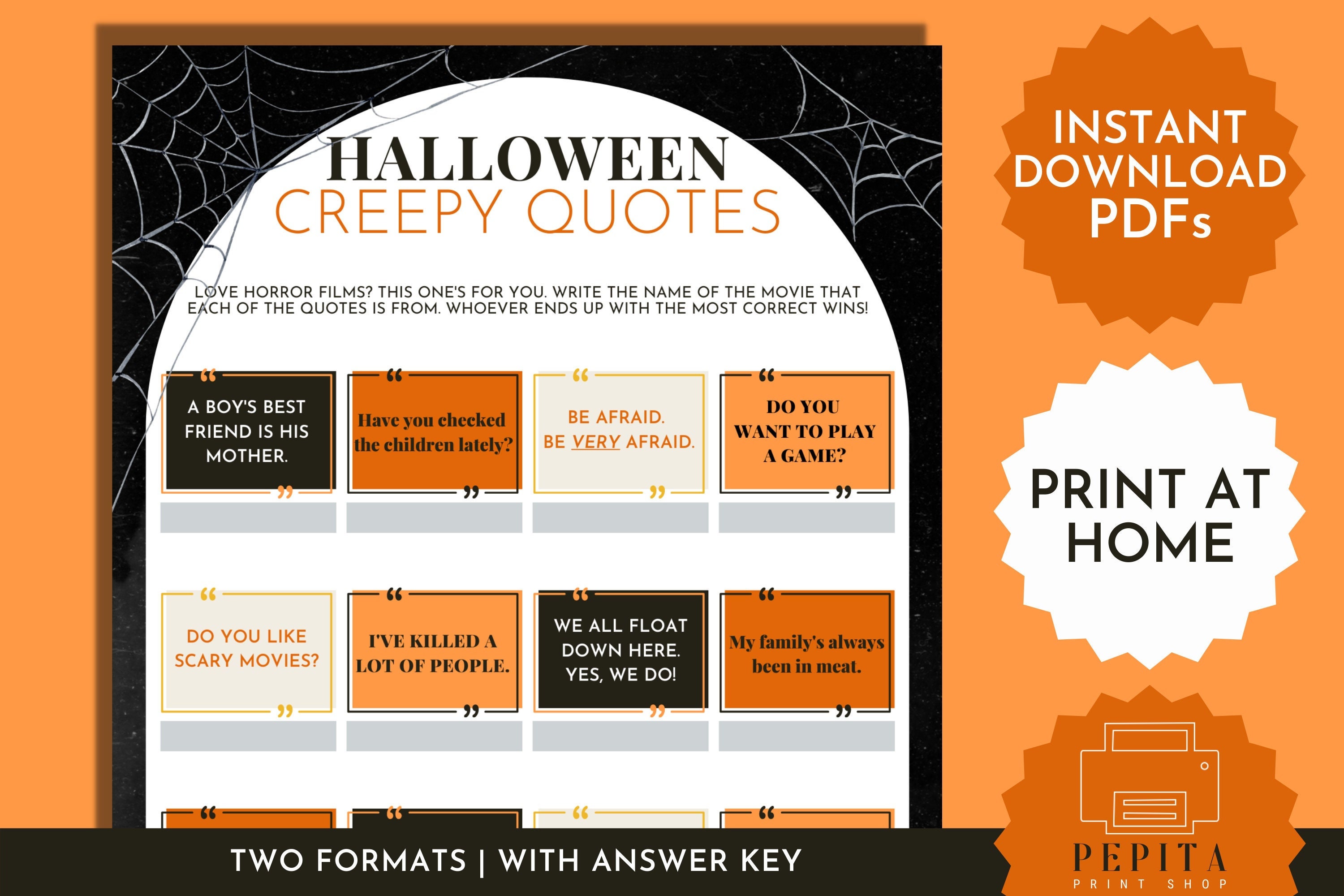 HALLOWEEN Creepy Quotes | Printable Game, Horror Movies, Halloween ...