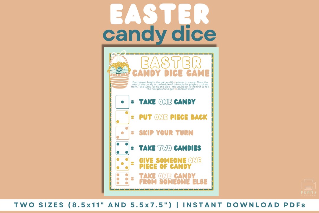 EASTER Candy Dice Printable Game | Easter Party Games, Family Party ...