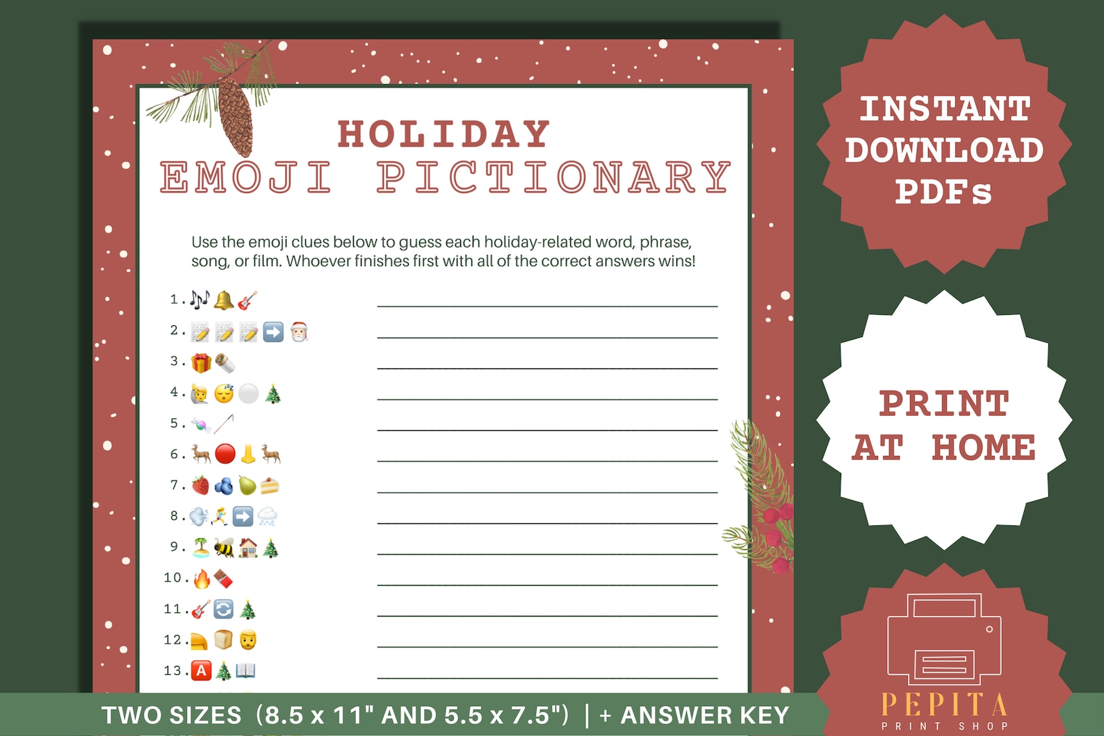 HOLIDAY Emoji Pictionary | Printable Game, Holiday Party, Game Night ...