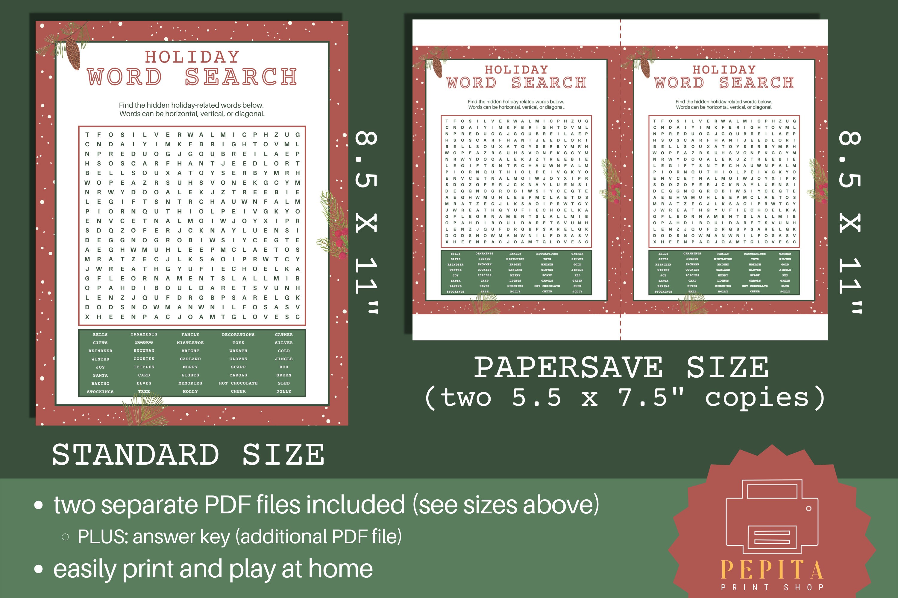 HOLIDAY Word Search | Printable Game, Holiday Party, Game Night, Kids ...