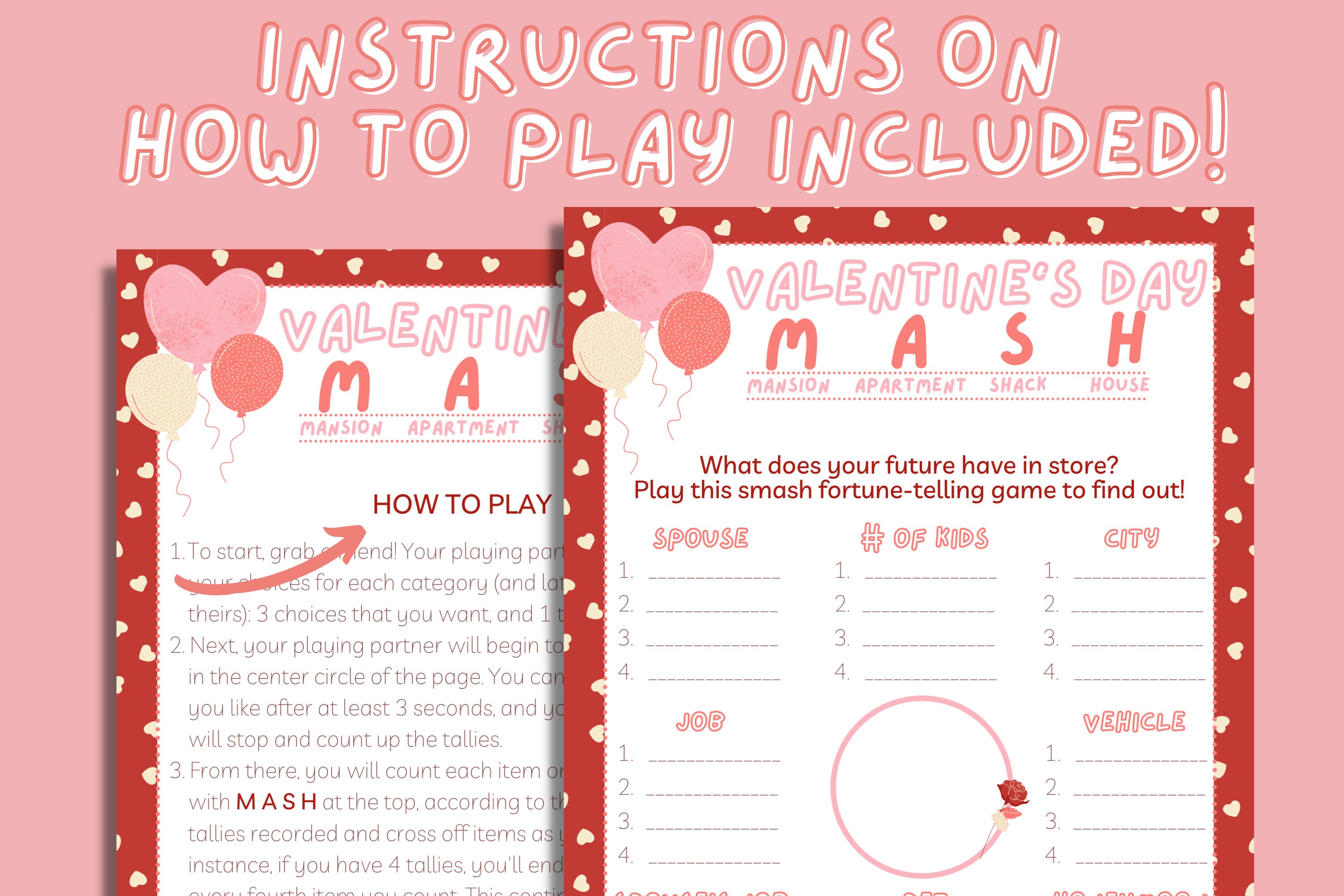 Valentine's Day MASH Game | Printable Party Games, Games for Kids and ...