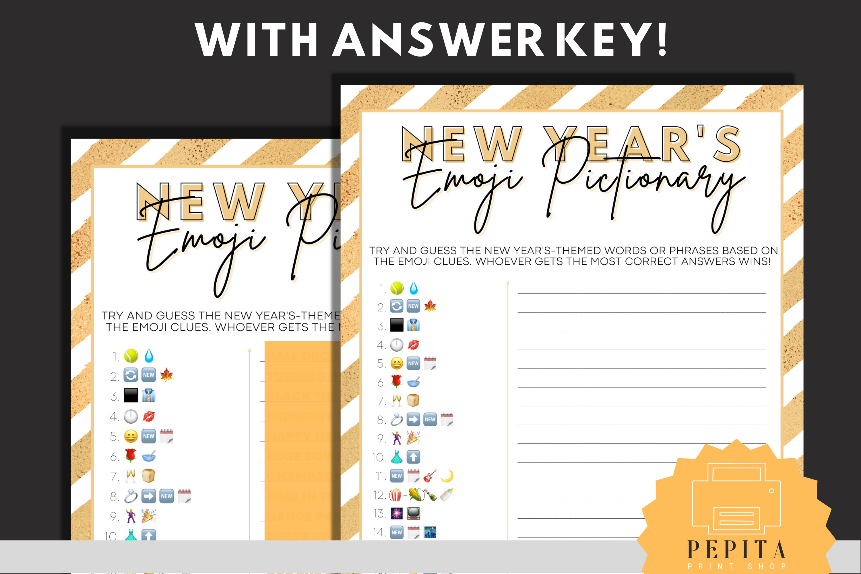 NEW YEAR'S Emoji Pictionary | Printable Game, NYE Party, Game Night ...