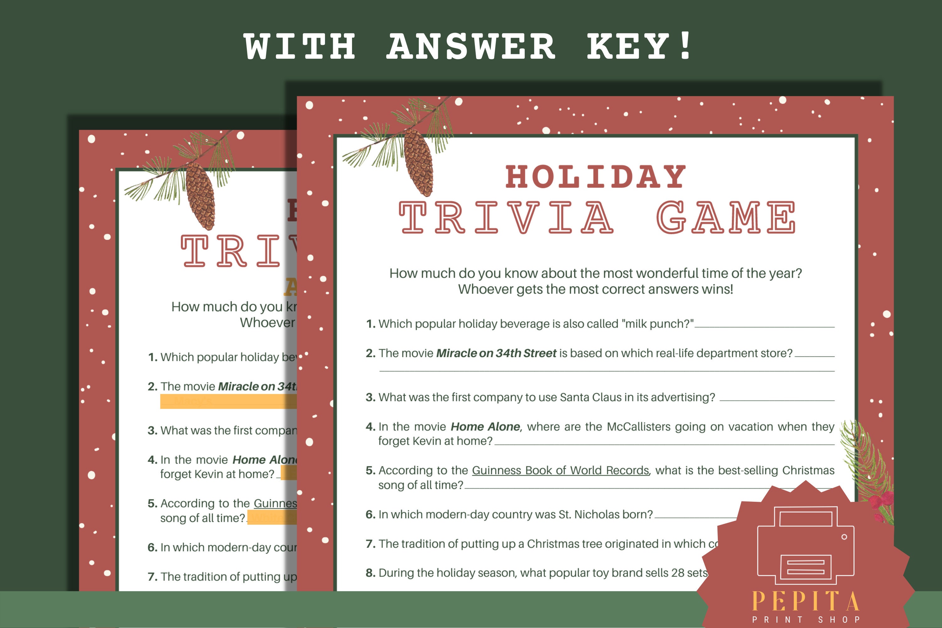 HOLIDAY Trivia Game | Printable Game, Holiday Party, Game Night, Kids ...