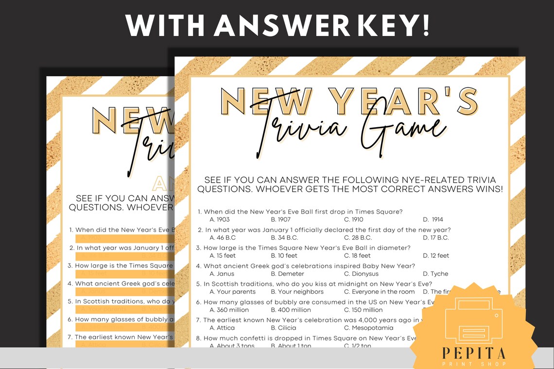 NEW YEAR'S Trivia Game | Printable Game, NYE Party, Game Night, Kids ...