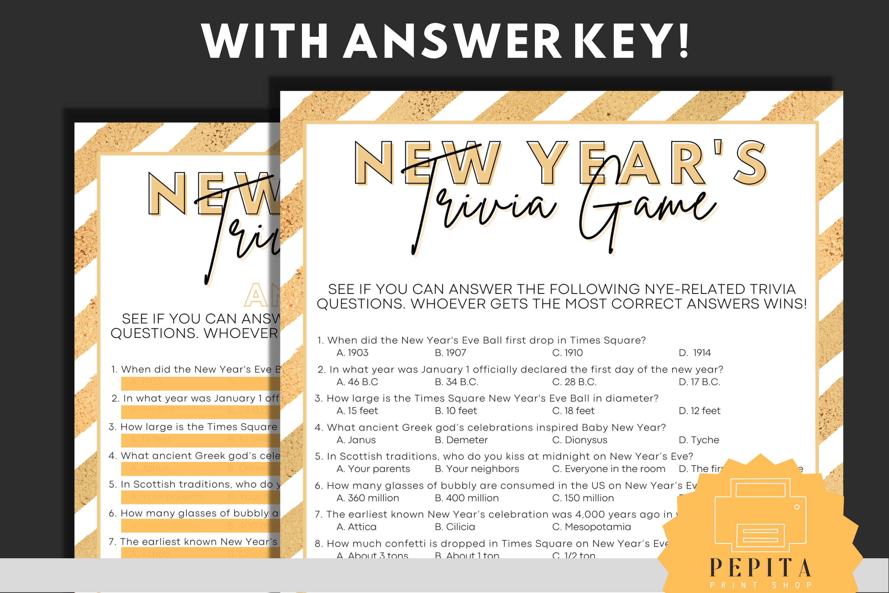 NEW YEAR'S Trivia Game | Printable Game, NYE Party, Game Night, Kids ...