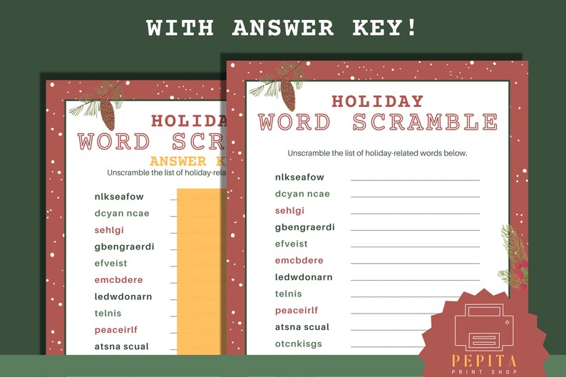 HOLIDAY Word Scramble | Printable Game, Holiday Party, Game Night, Kids ...