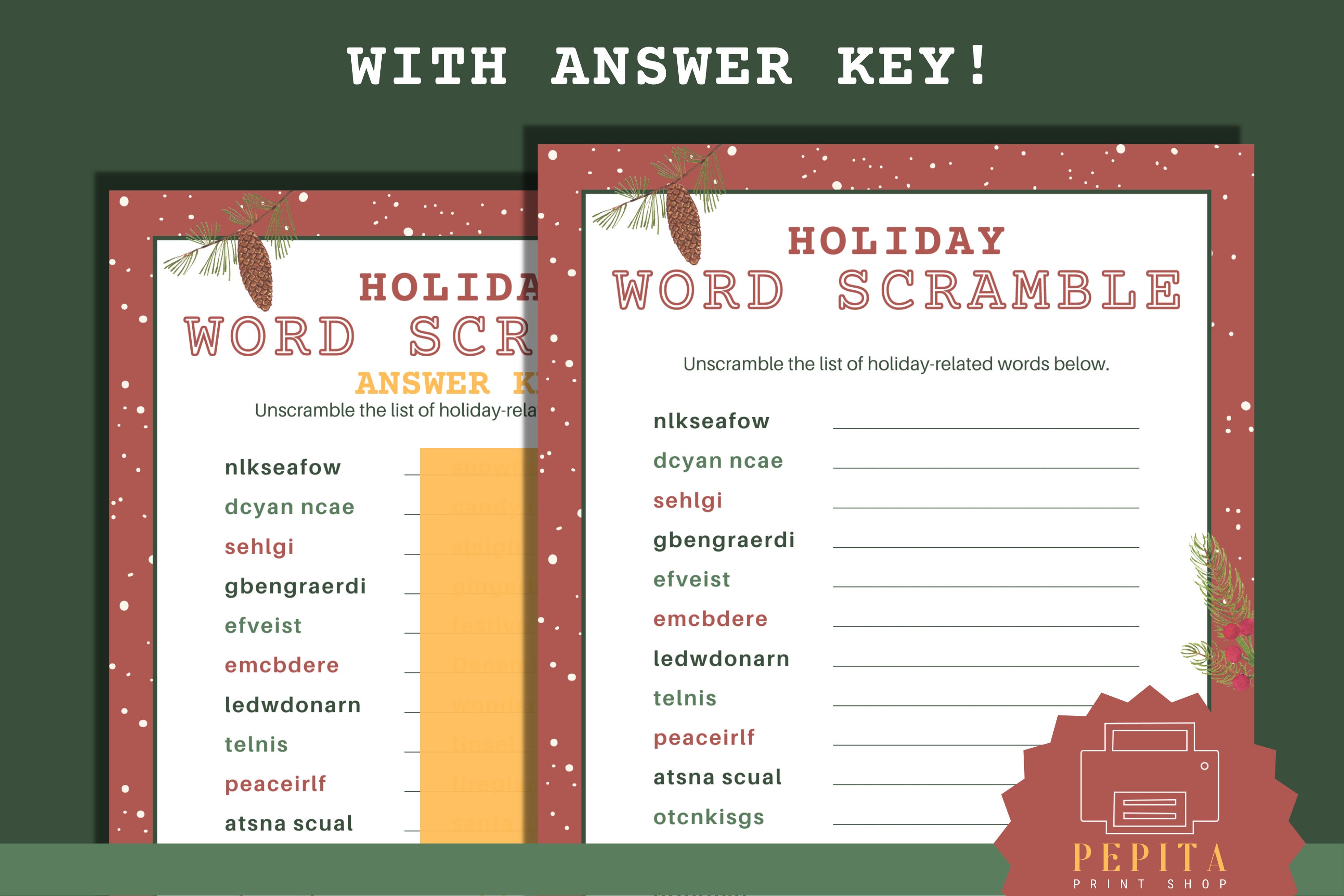 HOLIDAY Word Scramble | Printable Game, Holiday Party, Game Night, Kids ...