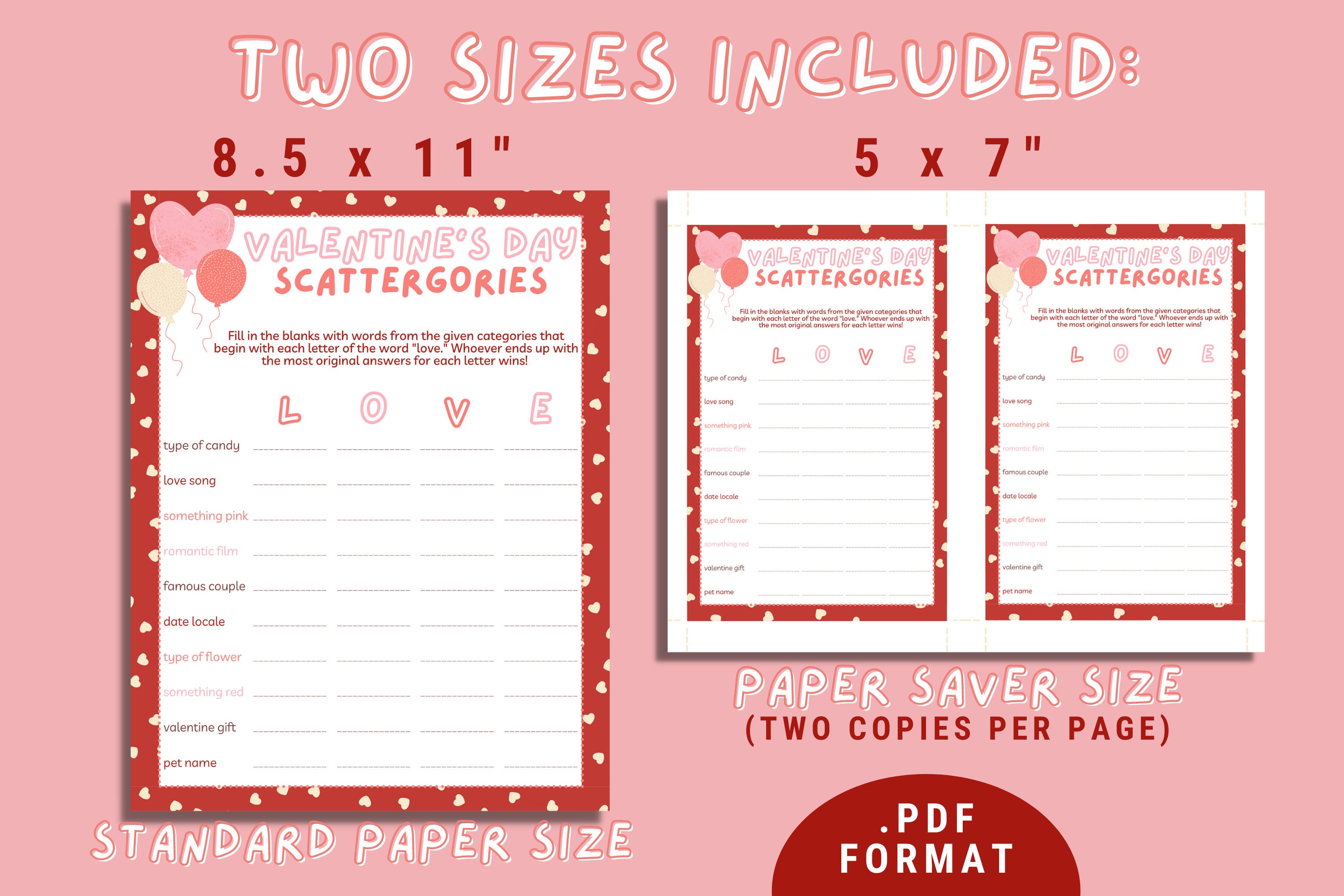 Valentine's Day Scattergories Bundle | Printable Party Games, Games for ...