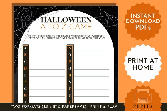 HALLOWEEN A to Z Printable Game Halloween Party Game - Etsy