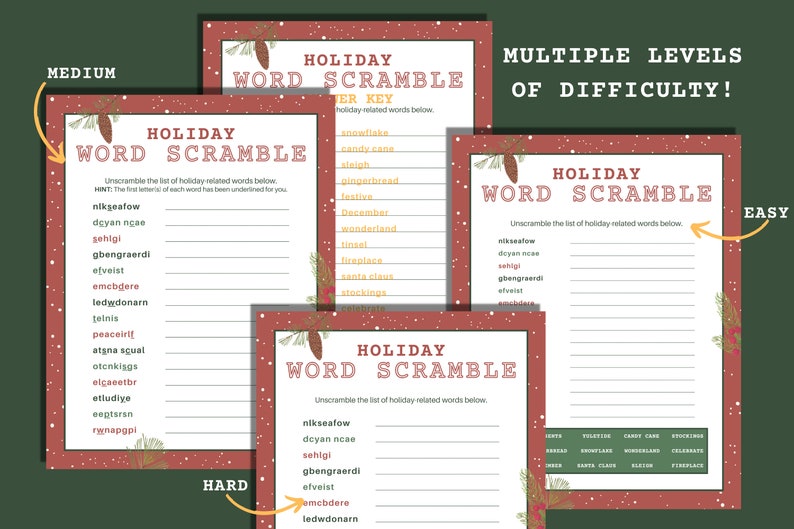 HOLIDAY Word Scramble | Printable Game, Holiday Party, Game Night, Kids ...