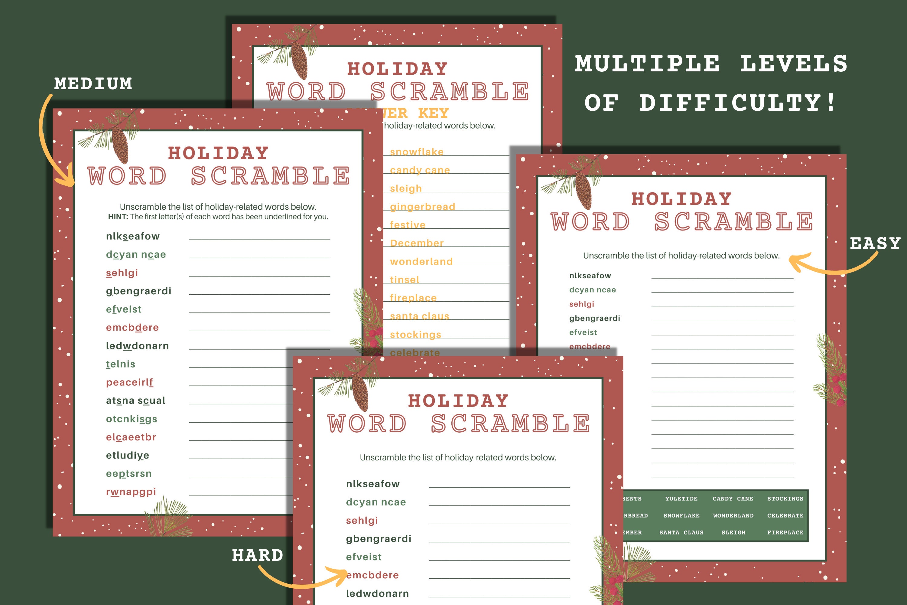 HOLIDAY Word Scramble | Printable Game, Holiday Party, Game Night, Kids ...