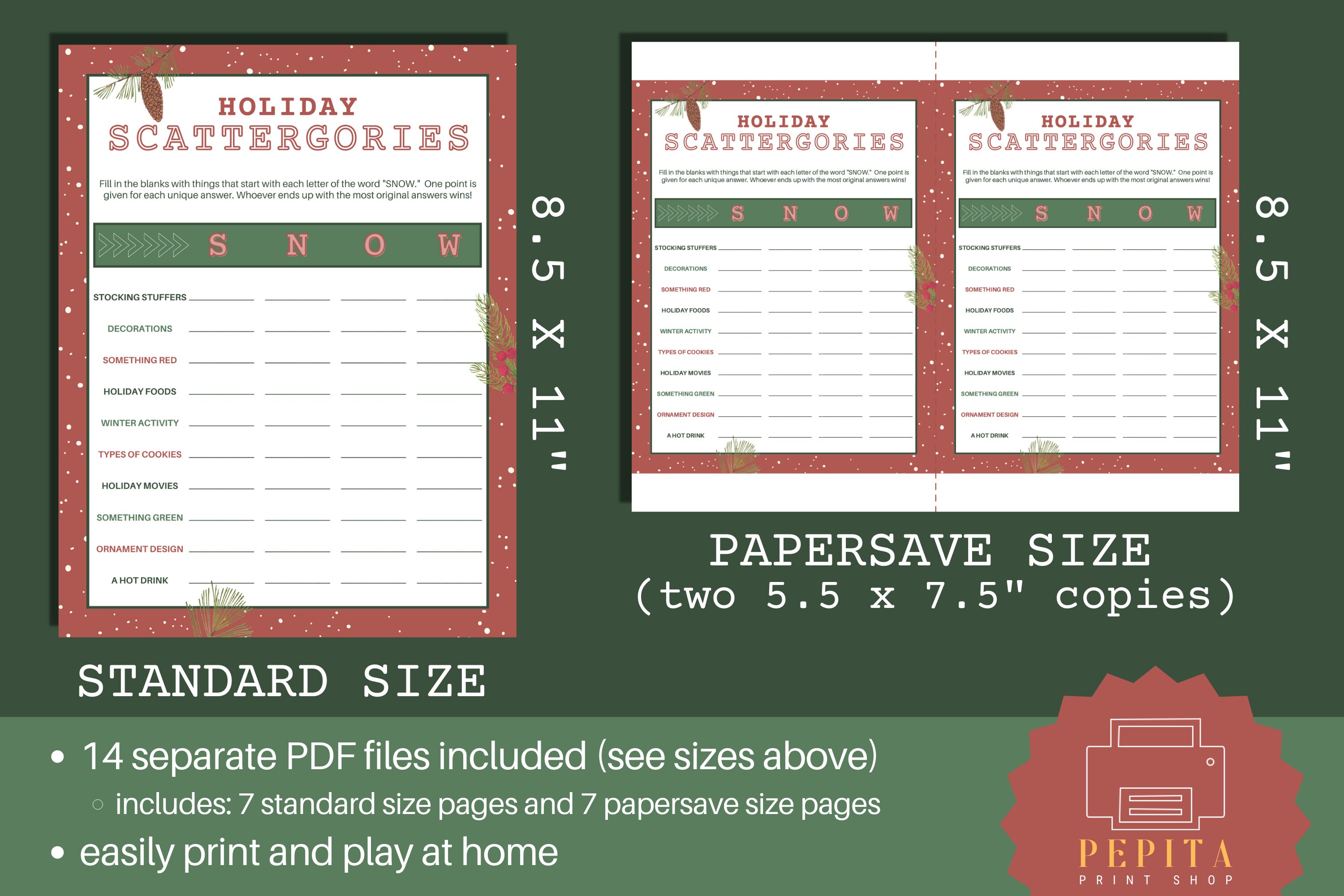 HOLIDAY Scattergories Printable Games, Holiday Party, Game Night, Kids ...