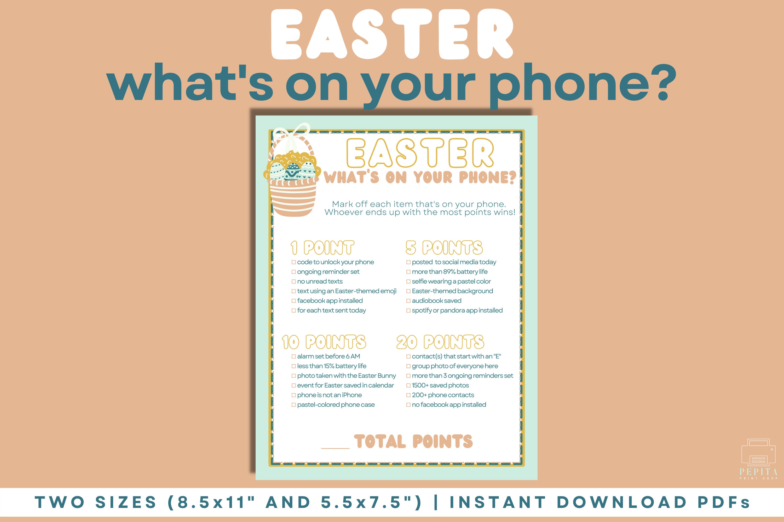 EASTER What's on Your Phone? Printable Game | Easter Party Games ...