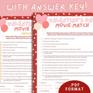 Valentine's Day Movie Match Game | Printable Party Games, Games for ...