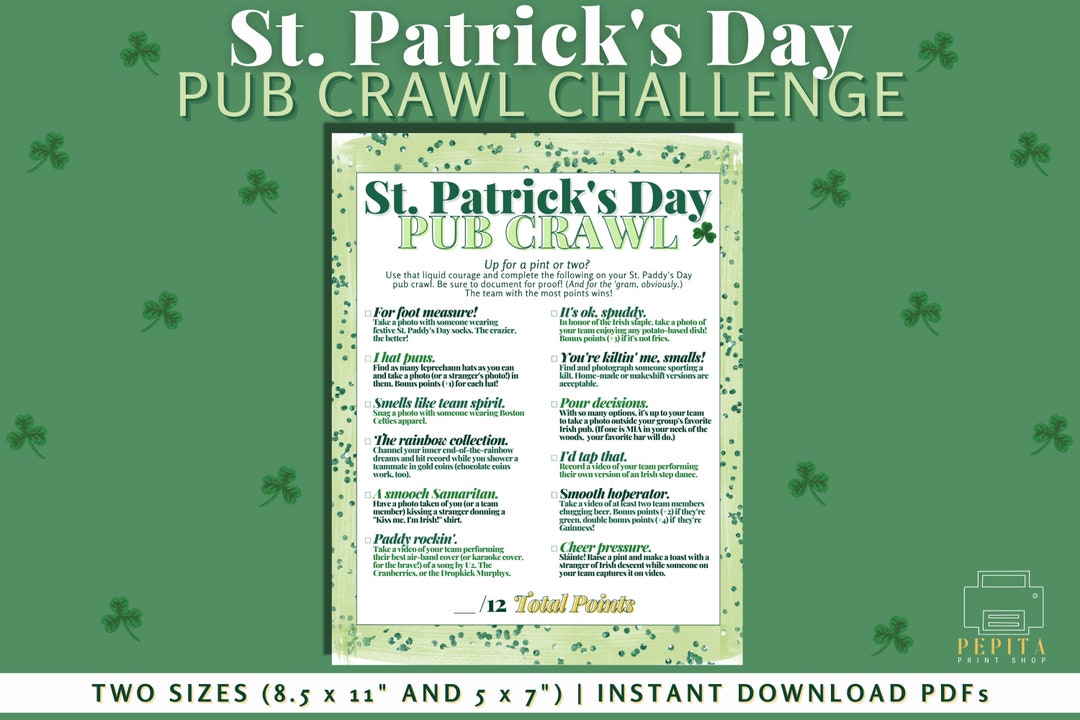 ST. PATRICK'S DAY Pub Crawl Challenge | - Etsy