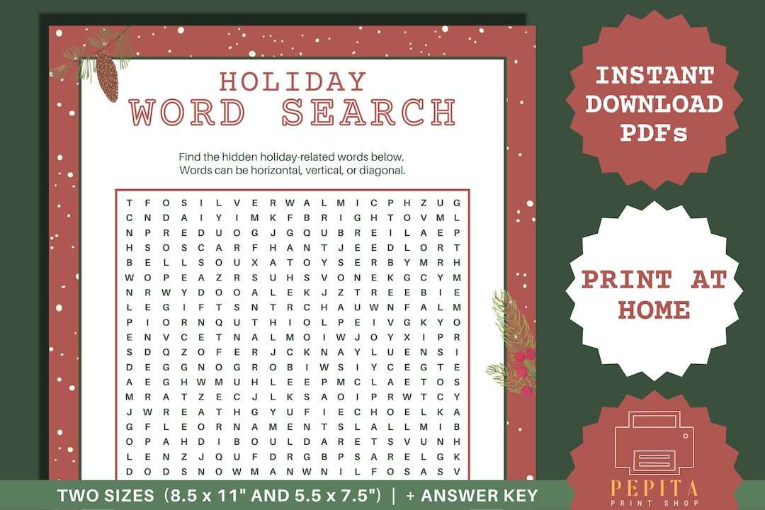 HOLIDAY Word Search | Printable Game, Holiday Party, Game Night, Kids ...