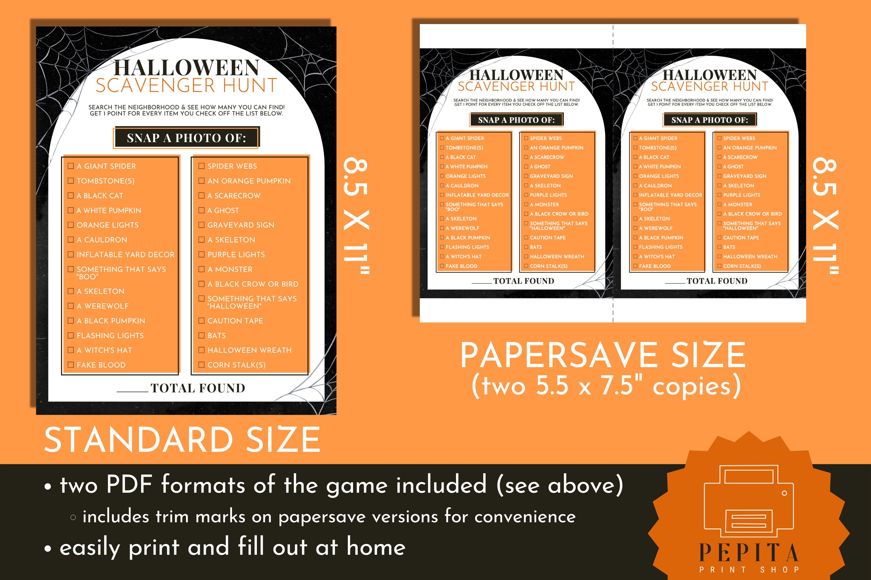 HALLOWEEN Scavenger Hunt Printable Game, Halloween Party, Game Night ...
