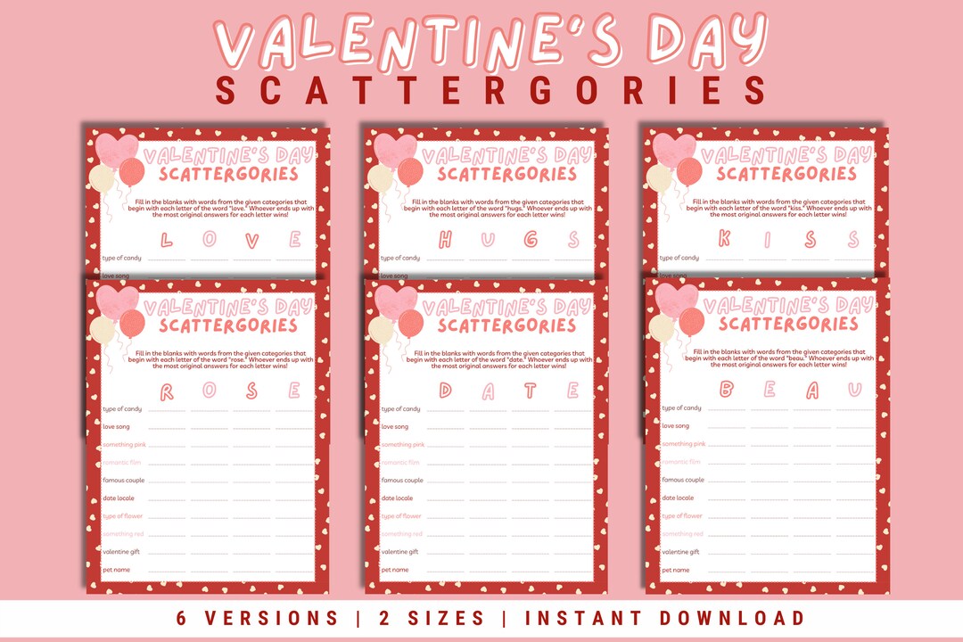 Valentine's Day Scattergories Bundle | Printable Party Games, Games for ...