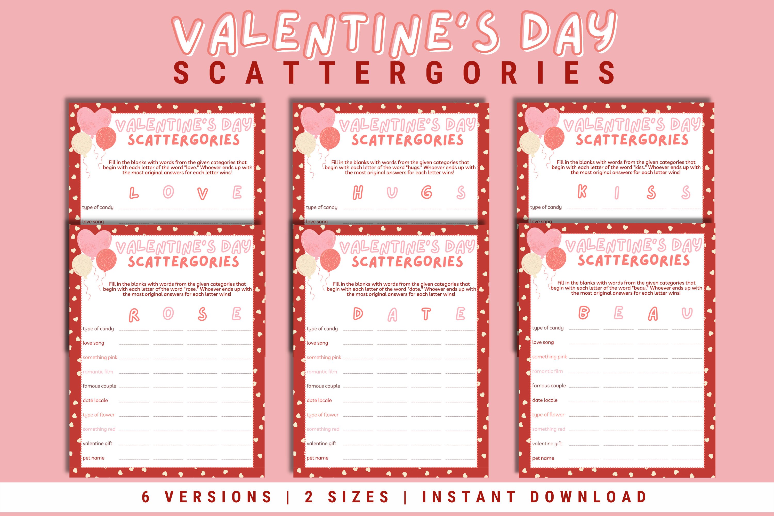 Valentine's Day Scattergories Bundle | Printable Party Games, Games for ...