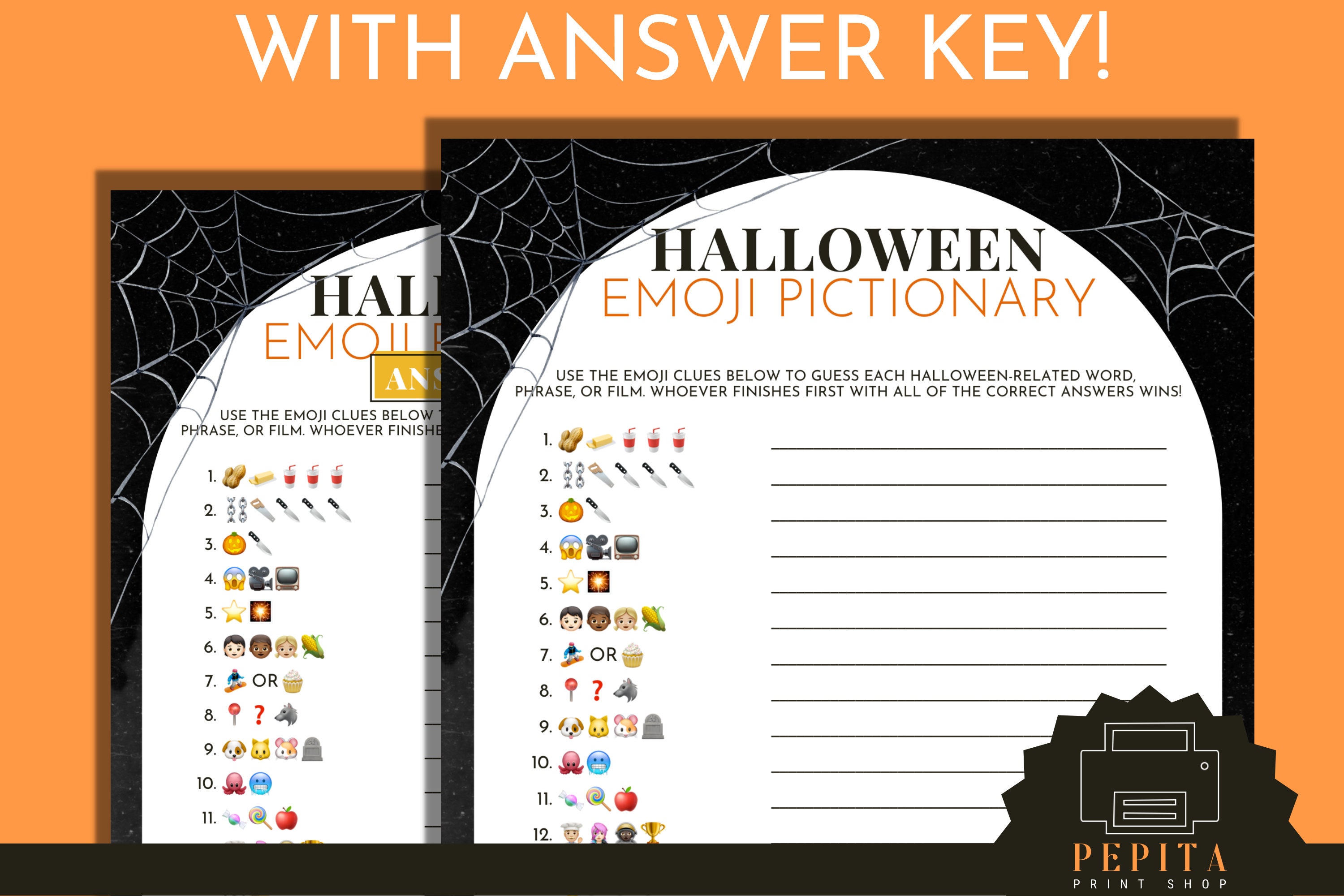 HALLOWEEN Emoji Pictionary | Printable Game, Halloween Party, Game ...