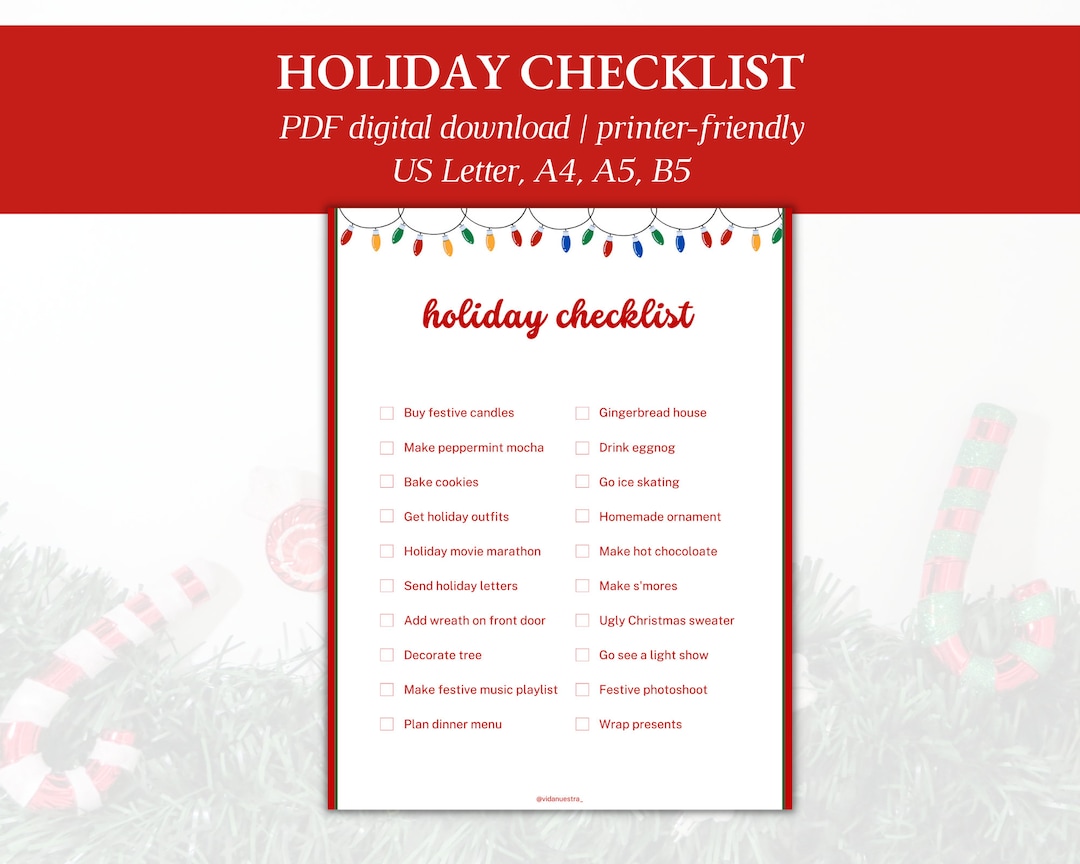 Christmas Checklist Printable Holiday Checklist Holiday - Etsy Ireland