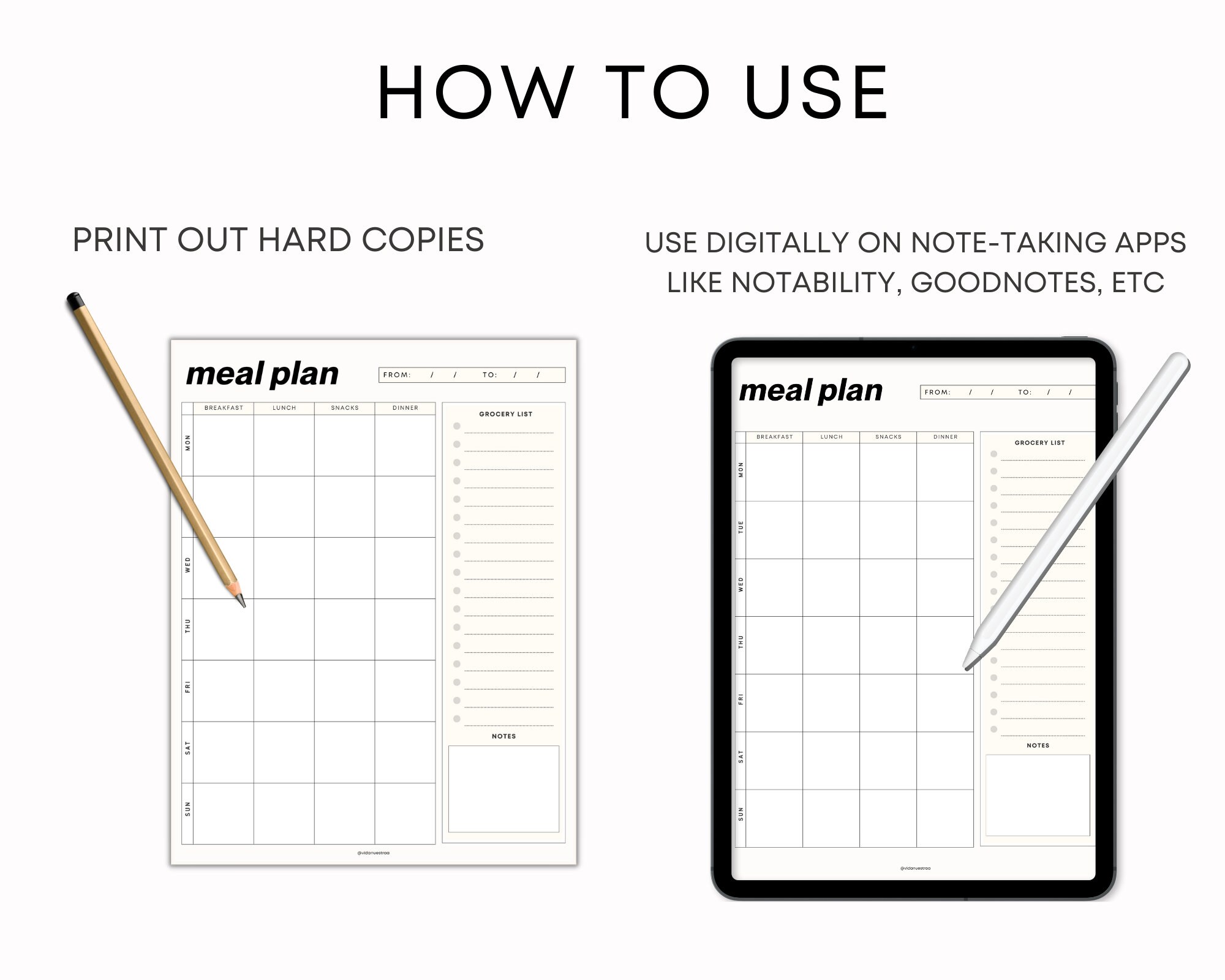 Digital Meal Planner, Printable, Undated Weekly Meal Plan, Meal Planner ...