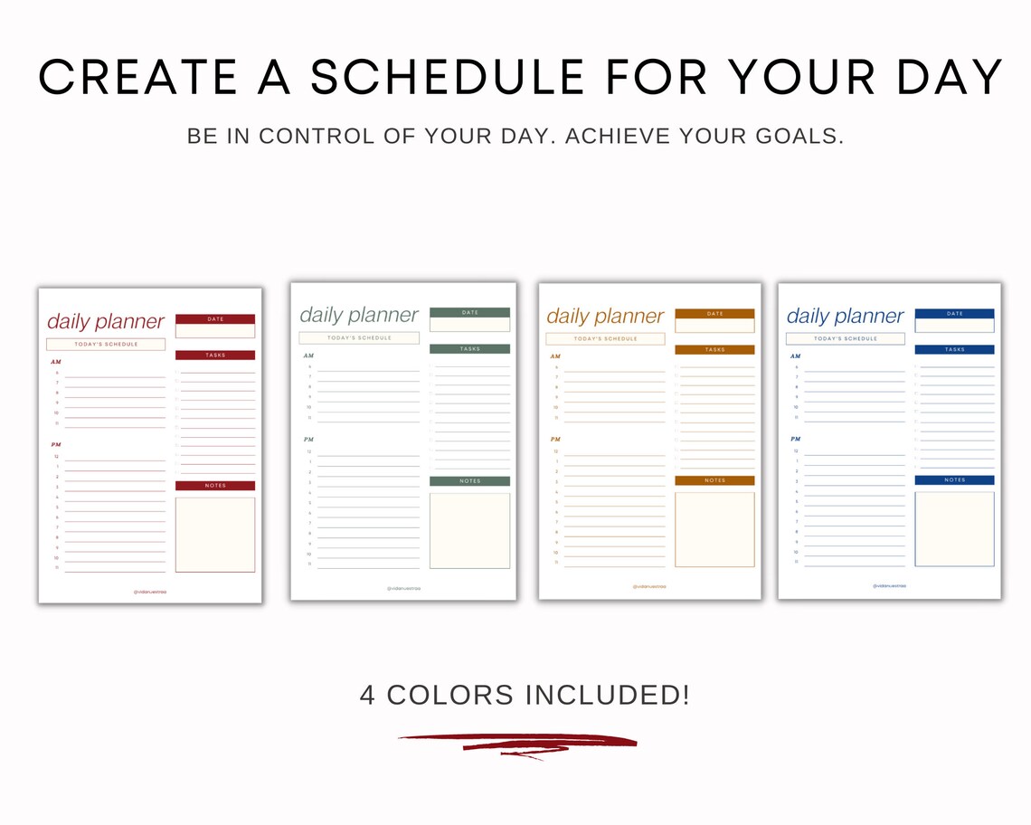 Daily Planner Template, Daily Schedule | Minimalist | Printable and ...