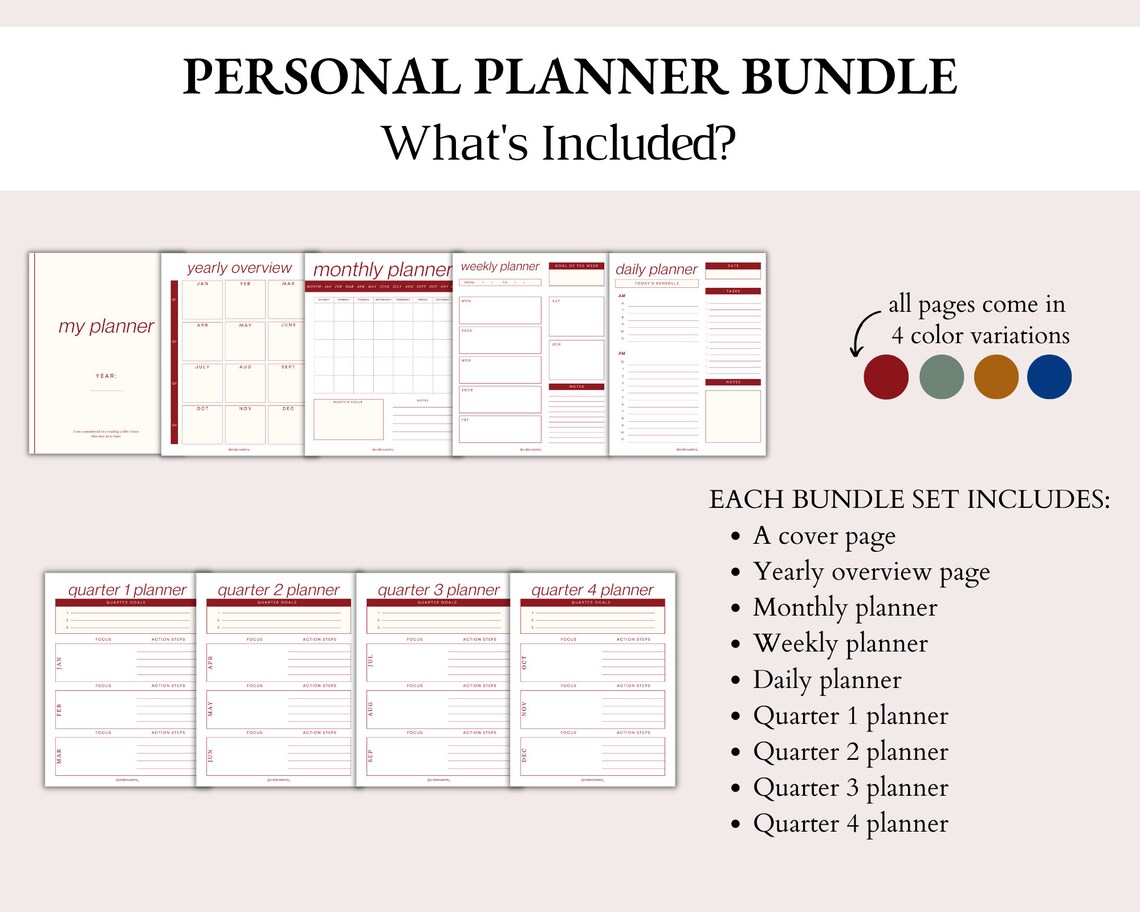 Printable Planner, Digital Planner, Undated Personal Planner Bundle ...