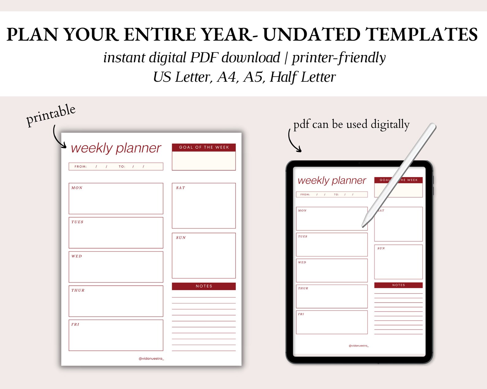 Printable Planner, Digital Planner, Undated Personal Planner Bundle ...