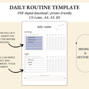 Daily Routines Planner | Modern and Minimalist Planner Template ...