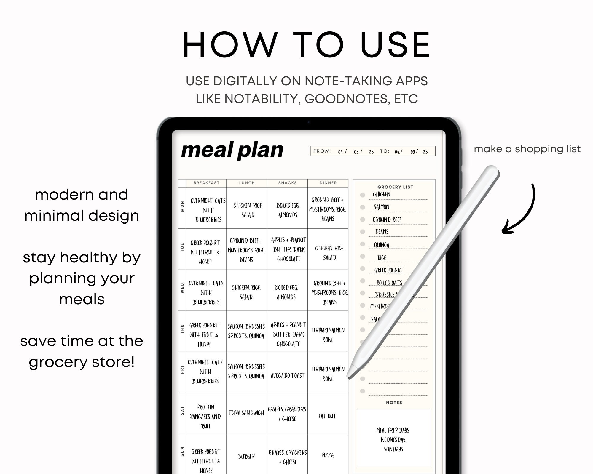 Digital Meal Planner, Printable, Undated Weekly Meal Plan, Meal Planner ...