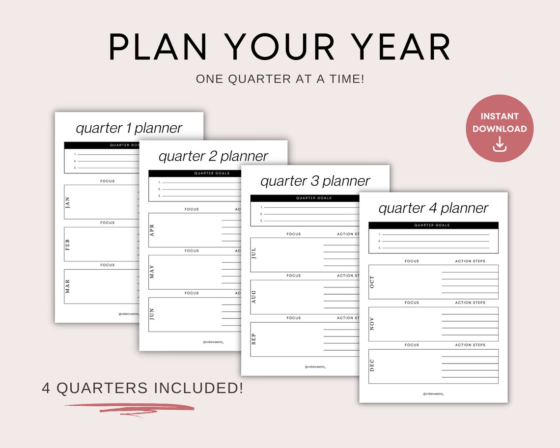 Quarterly Planner, 90-day Goal Quarter Planner Template, 3 Months ...