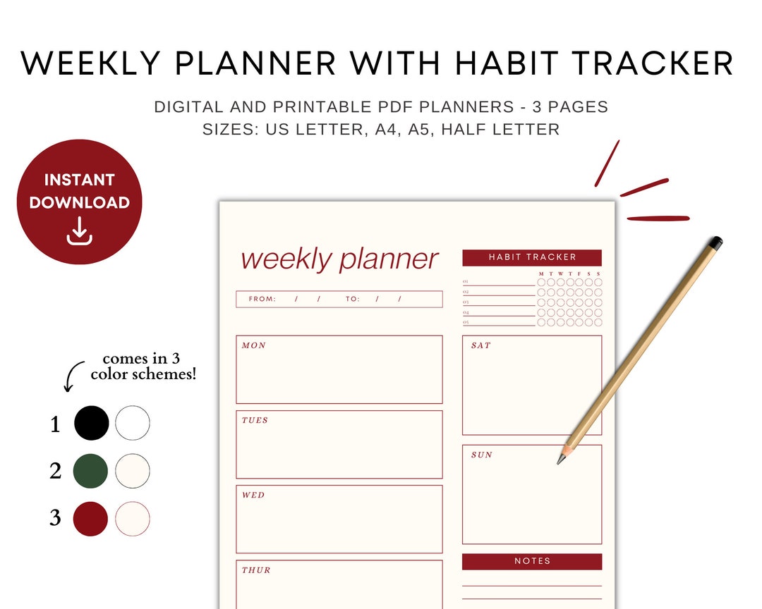 Weekly Overview Digital Planner With Habit Tracker, Weekly Organizer ...