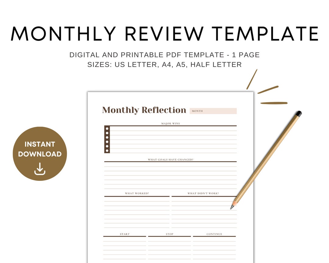 Monthly Review Printable, Monthly Reflection, Monthly Summary, Monthly ...