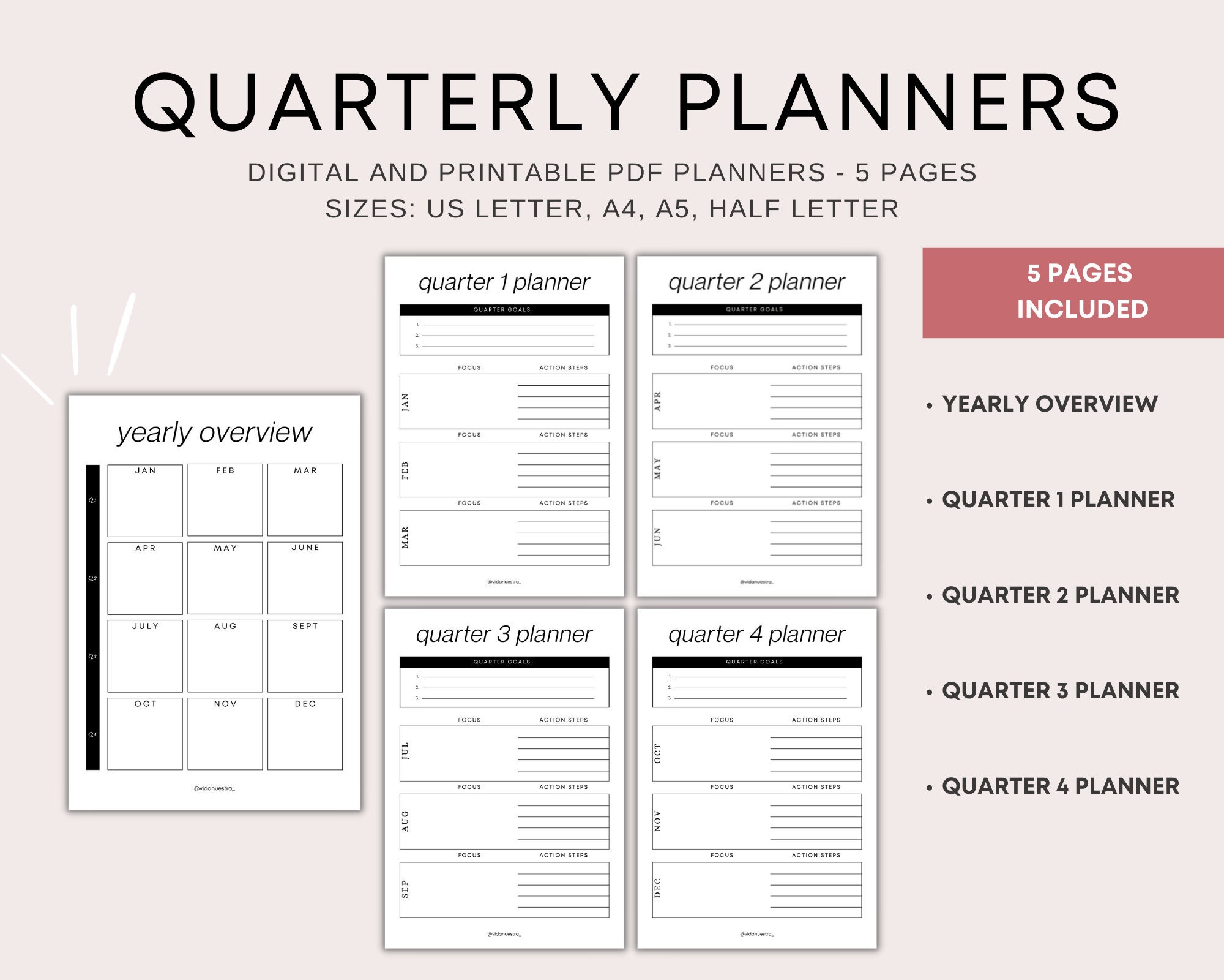 Quarterly Planner, 90-day Goal Quarter Planner Template, 3 Months ...