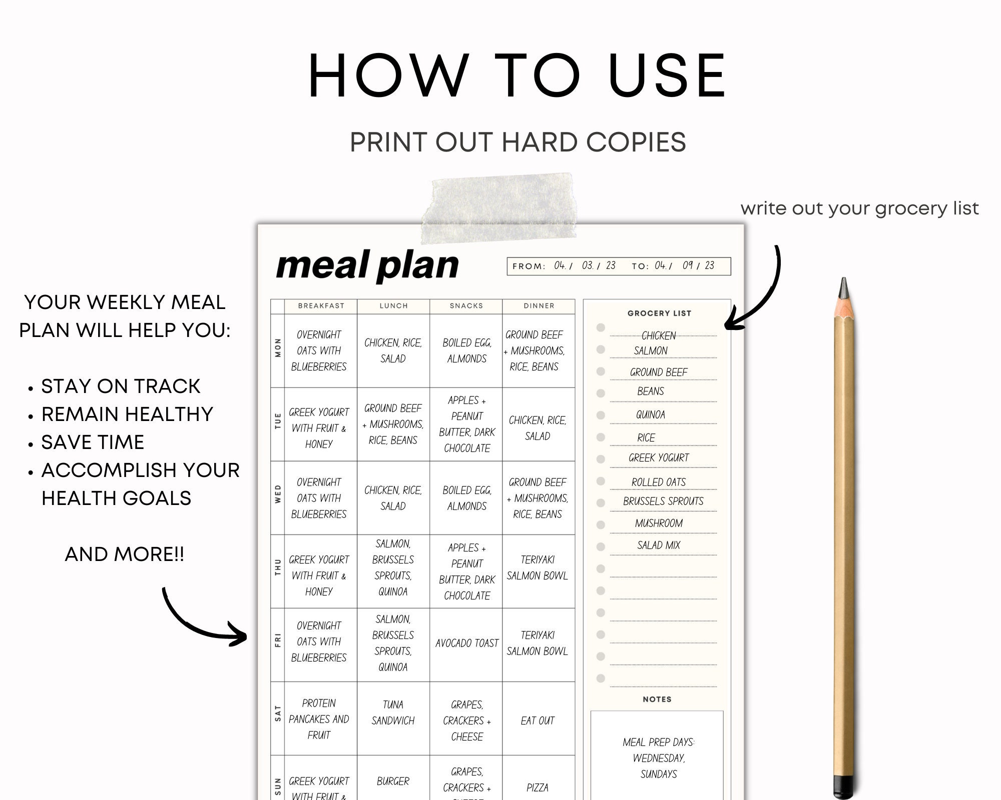 Digital Meal Planner, Printable, Undated Weekly Meal Plan, Meal Planner ...
