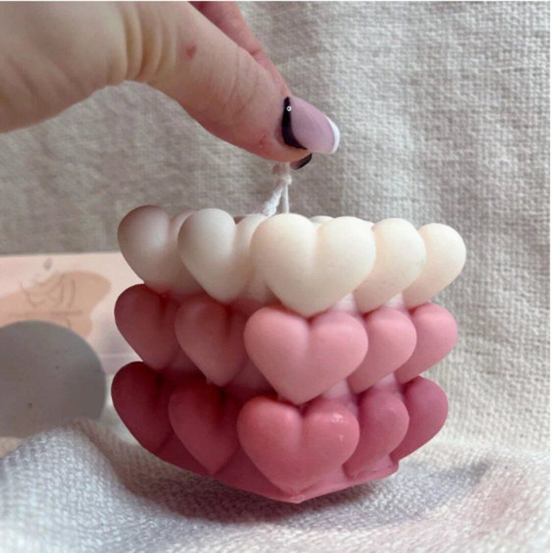 Heart Magic Cube Candle Silicone Mold, Heart Bubble Geometric Ball Soap ...