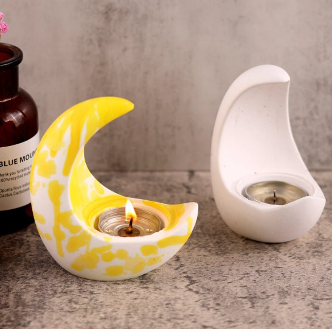 Moon Cradle Candle Holder Mould Concrete Candle Jar Mold Moon Silicone ...