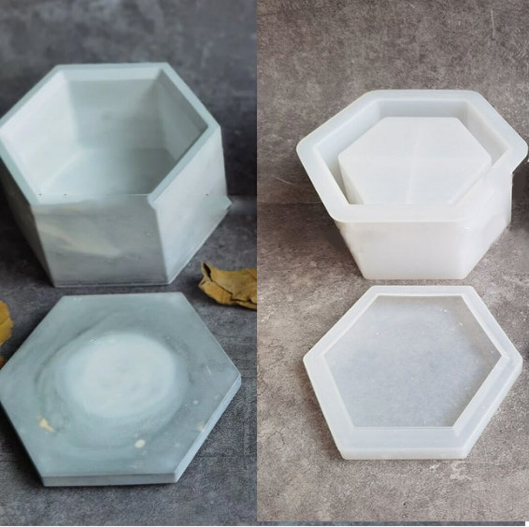 Large Size Hexagon Storage Box With Lid Silicone Mold Concrete Flower ...