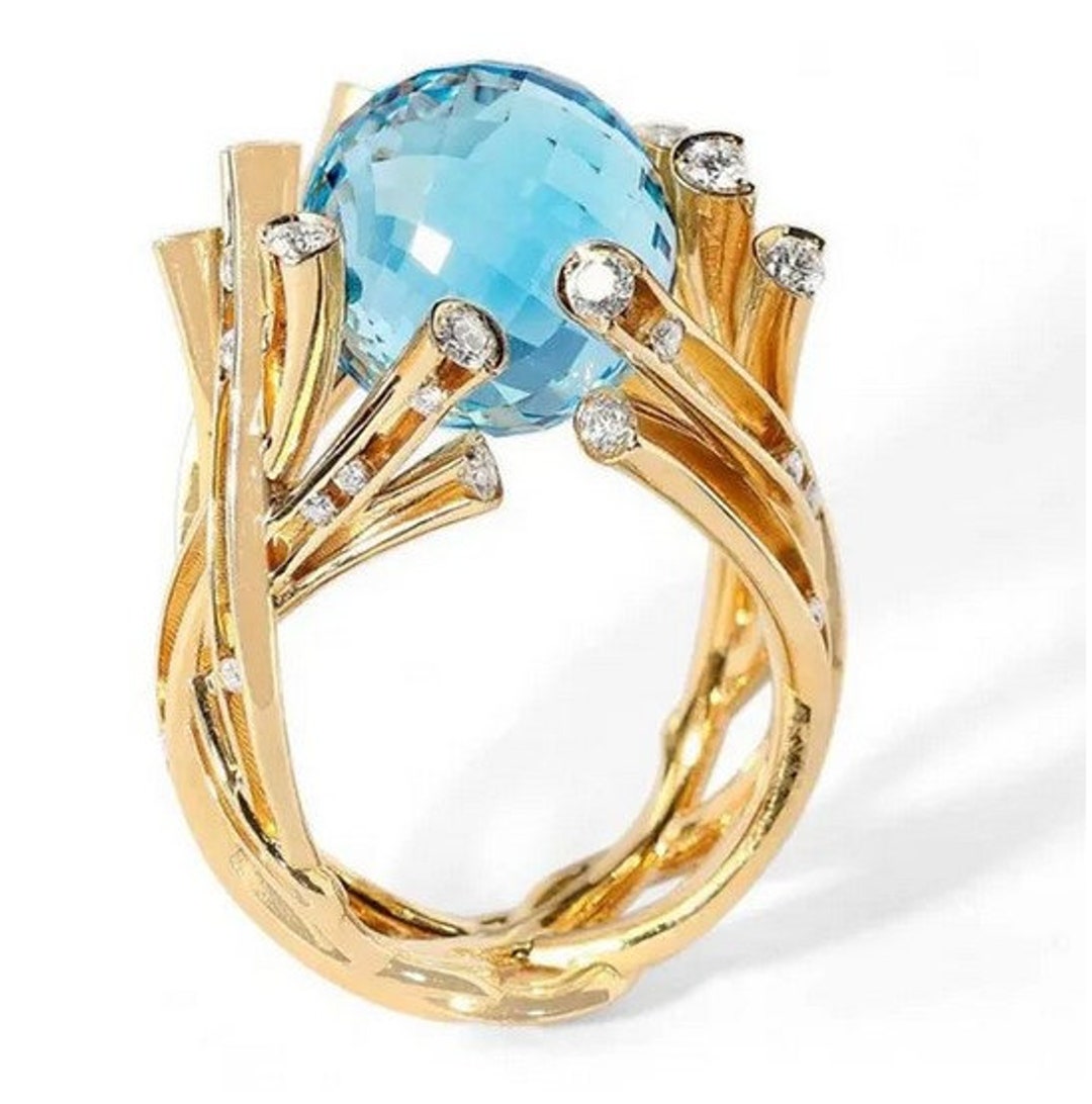 Blue Crystal Ball Ring Blue Stone Ring Branch Inlaid Zircon Rings for ...